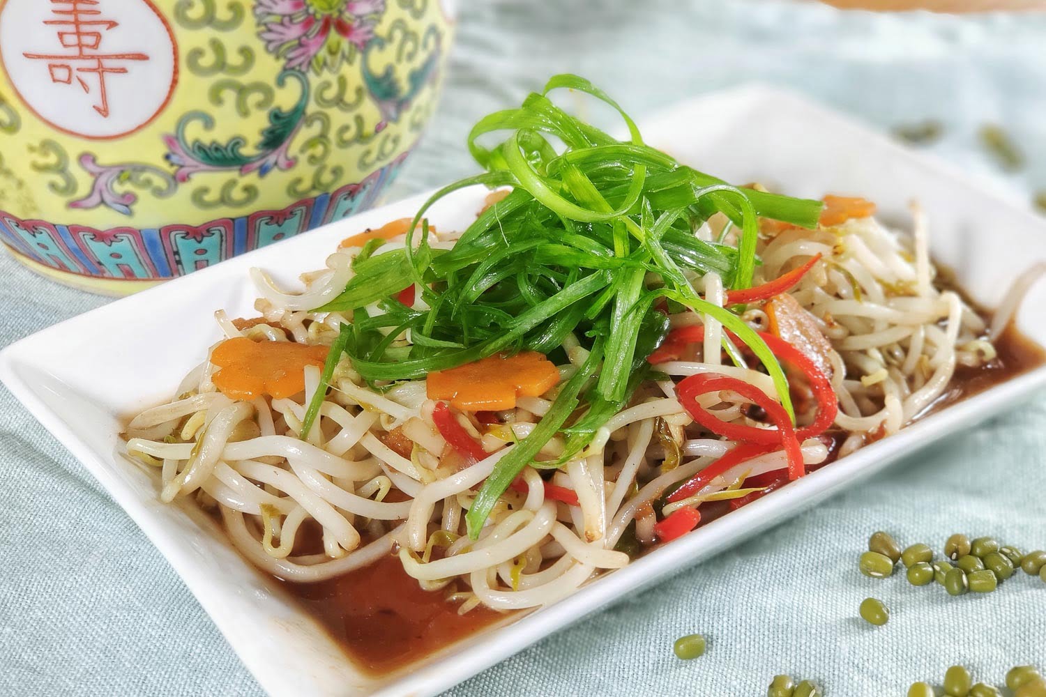 Stir Fry Home Grown Bean Sprouts with Salted Fish - My Lovely Recipes