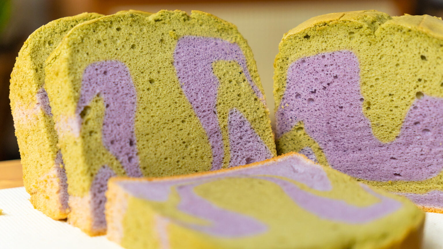 Pandan Purple Sweet Potato Pillow Cake - My Lovely Recipes
